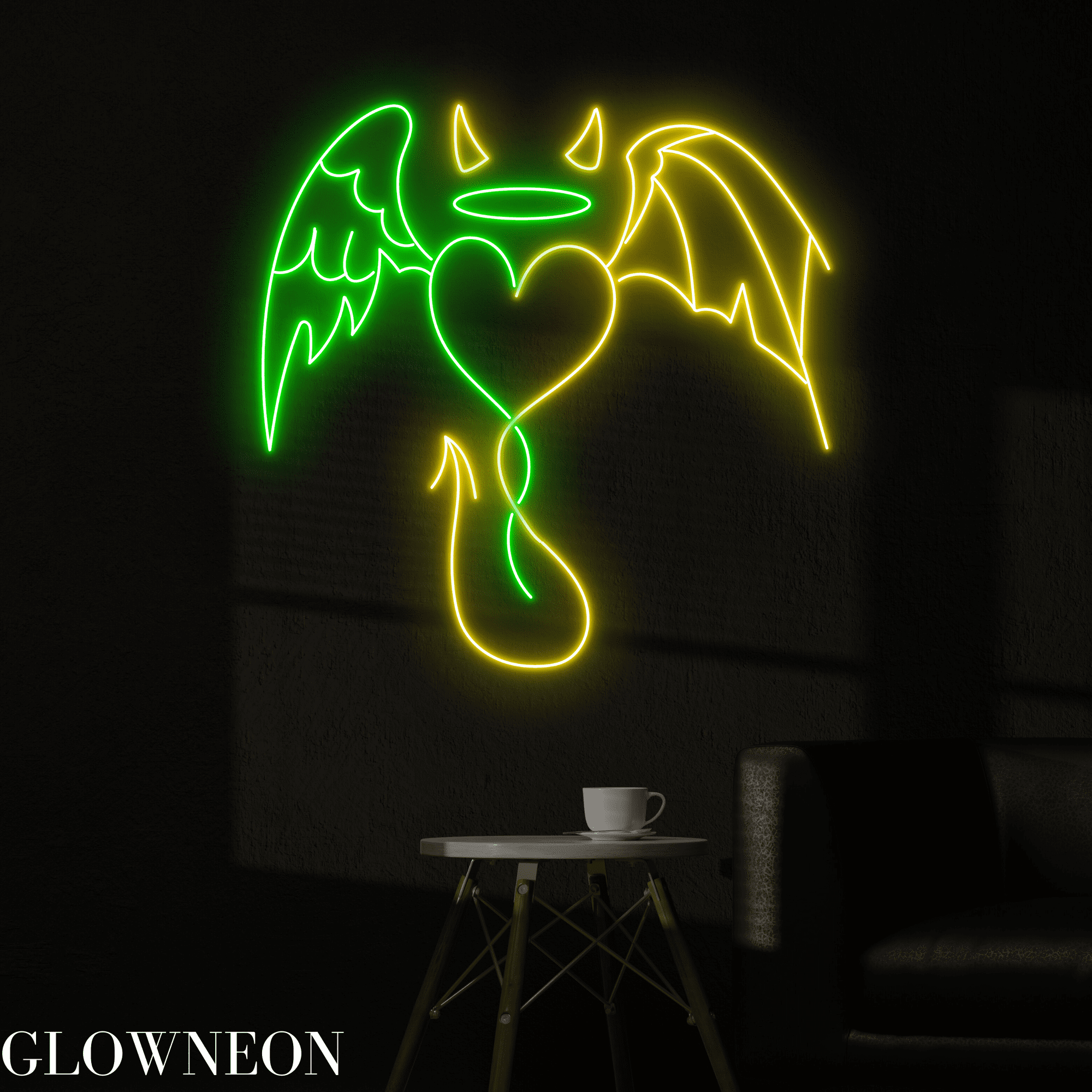 Glowneon Heart Angel Devil Neon Sign, Party Led Sign, Couple Room Art ...