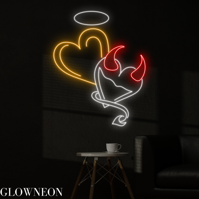 Glowneon Heart Angle Evil Neon Sign, Couple Room Led Sign, Hotel Art ...