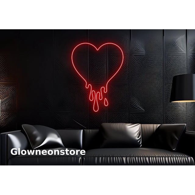 Glowneon Heart Droplets Neon Sign, Heart Led Light, Dripping Heart Neon ...