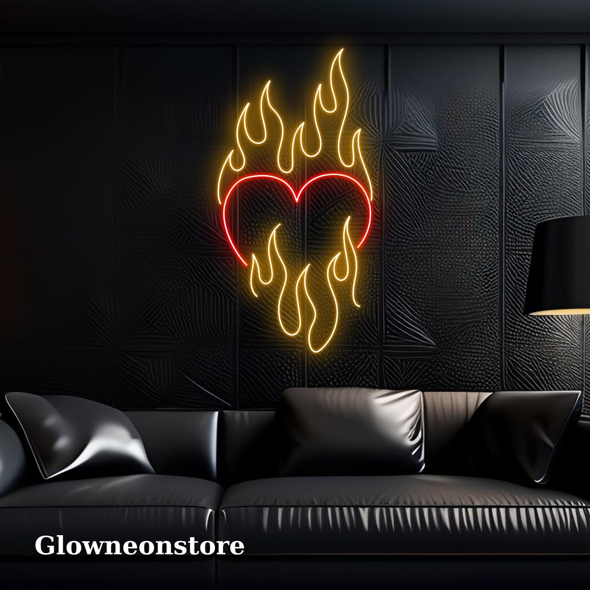 Glowneon Heart Fire Neon Sign, Love Heart Fire Led Light, Heart Flame ...