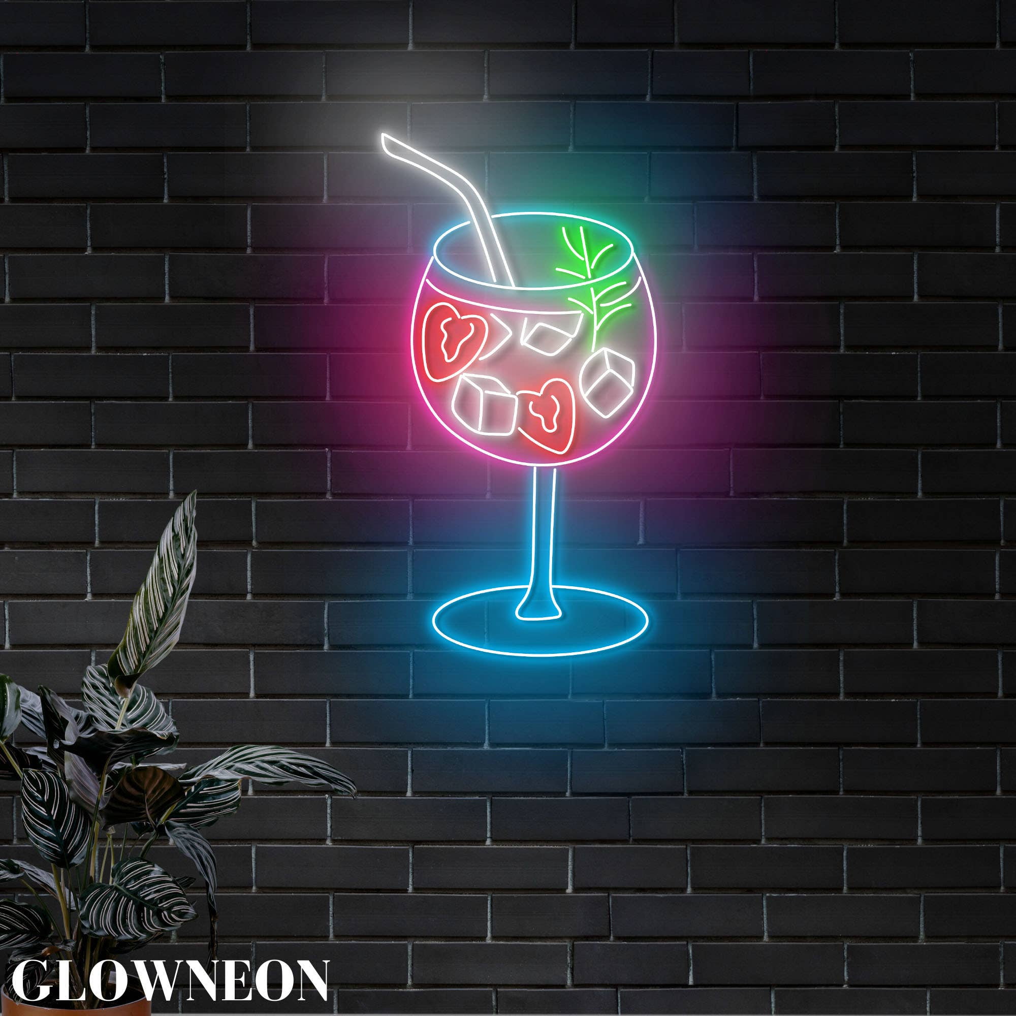 Glowneon Heart Gin Cocktail Wall Art Led Light, Gin Cocktail Bar Sign ...