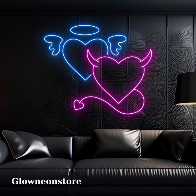 Glowneon Heart Neon Sign, Heart Angel Devil Led Light, Angel and Demon ...