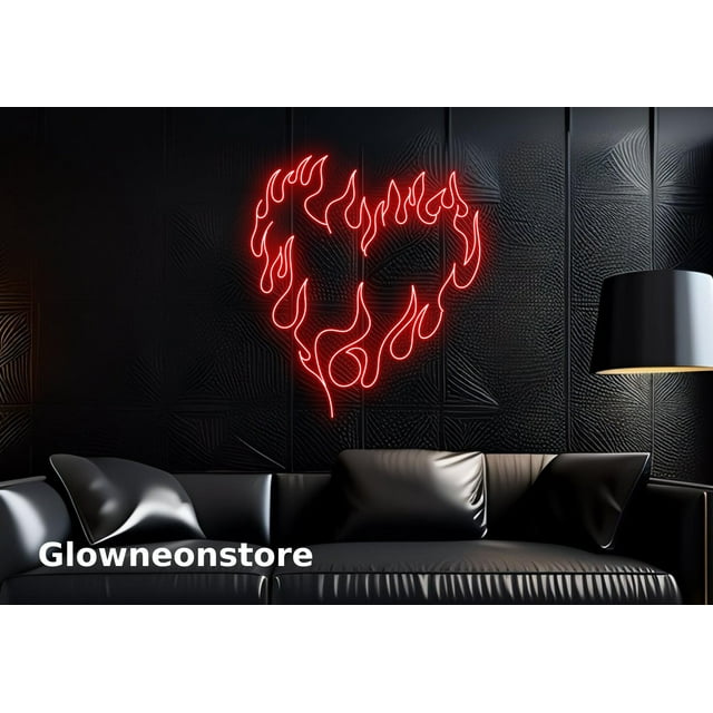 Glowneon Heart on Fire Neon Sign, Fire Heart Led Light, Heart on Fire ...