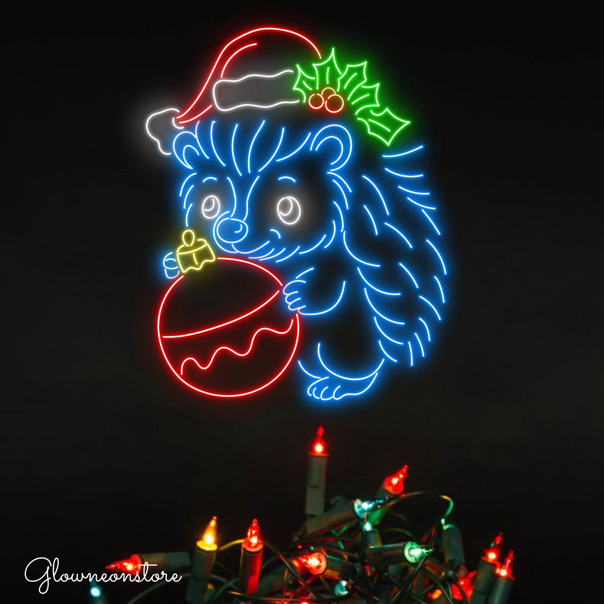 Glowneon Hedgehog Neon Sign, Hedgehog Christmas Neon Led, Hedgehog Xmas ...