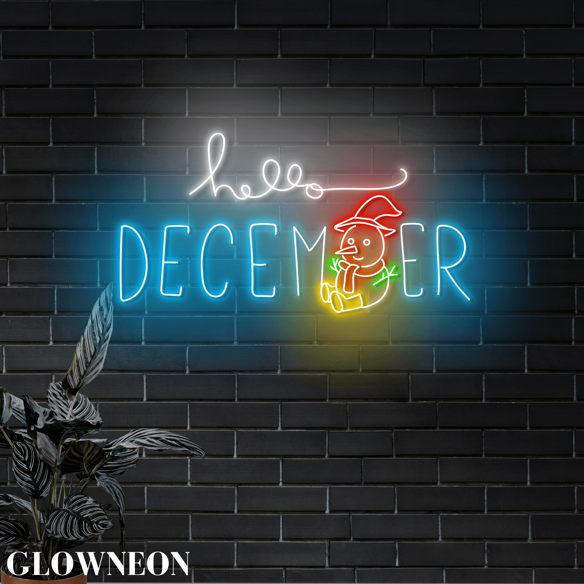 Glowneon Hello December Neon Wall Decor, Snowman Christmas Party Sign ...