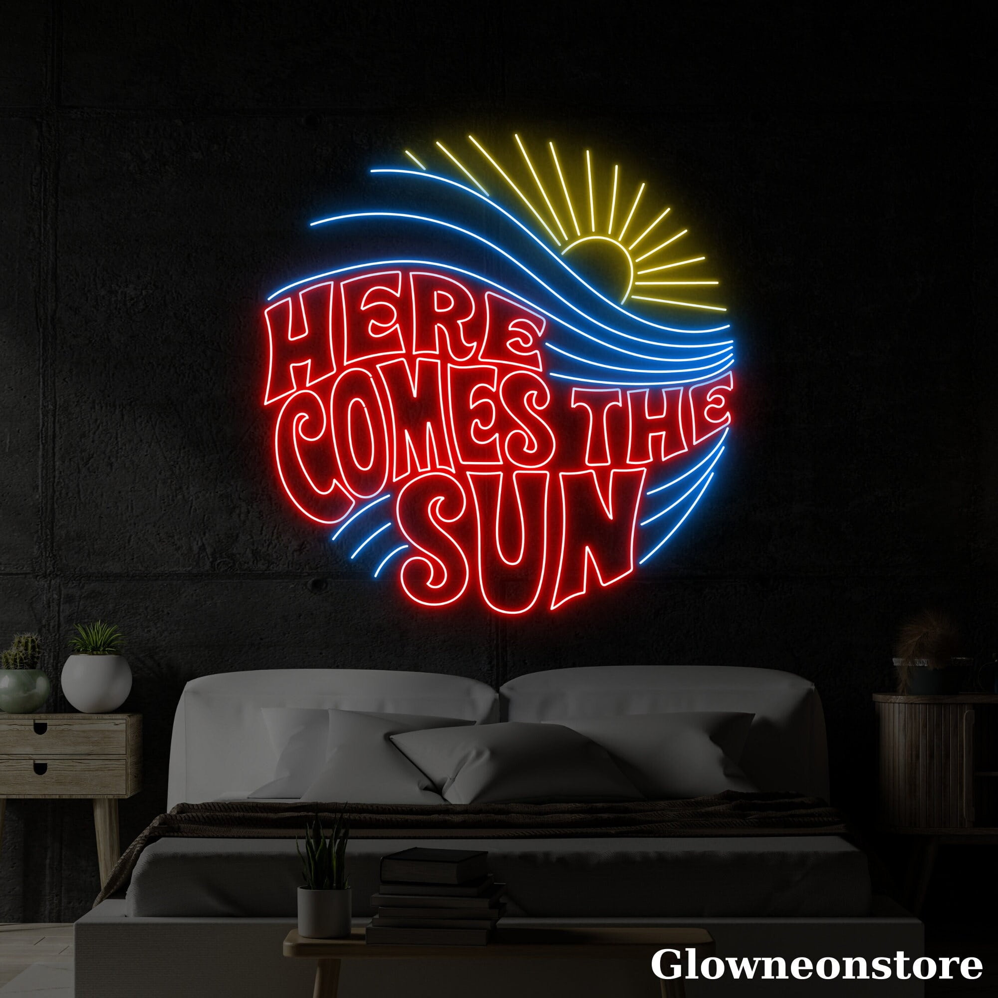 Glowneon Here Come The Sun Neon Sign, Here Come The Sun Neon Sign ...