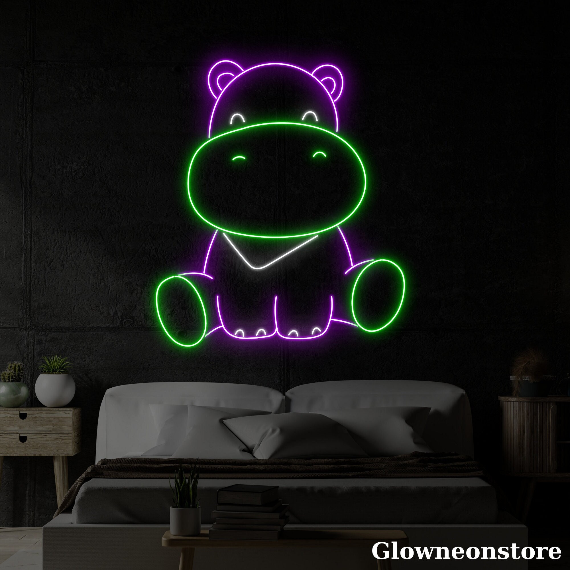 Glowneon Hippo Neon Sign, Cute Hippo Led Sign, Animal Led Light, Hippo ...