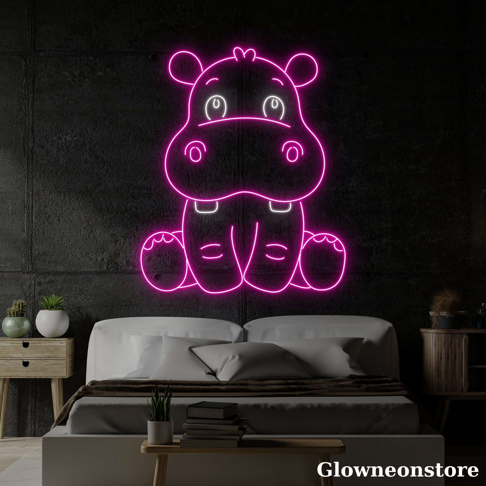 Glowneon Hippo Neon Sign, Cute Hippo Led Sign, Animal Led Light, Kid ...