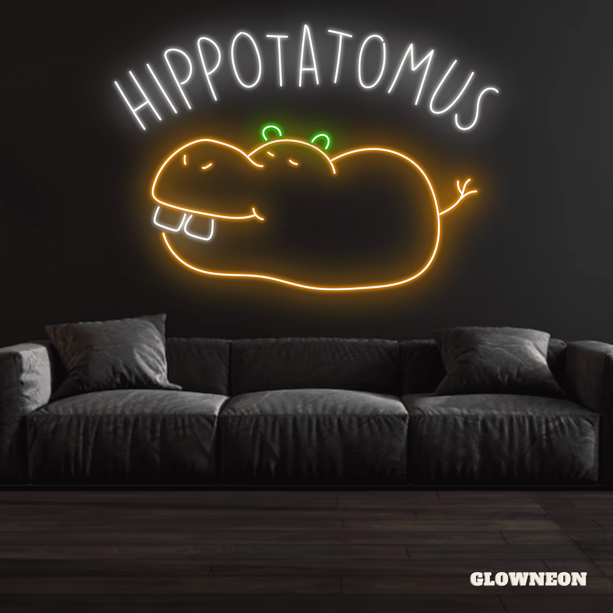 Glowneon Hippotatomus Neon Sign, Hippo Sign, Potato Sign, Animal Sign ...