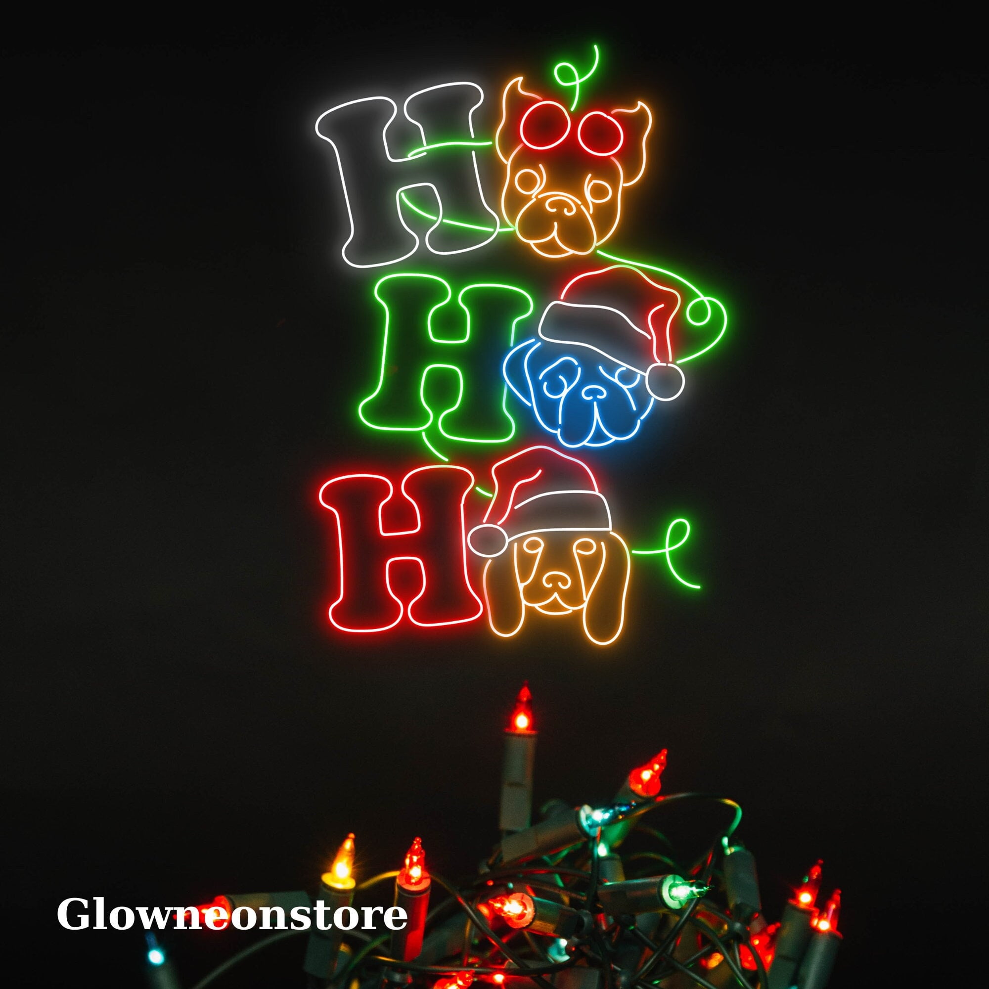 Glowneon Hohoho Dog Sign, Hohoho Dog Christmas Neon Light, Animal Neon ...