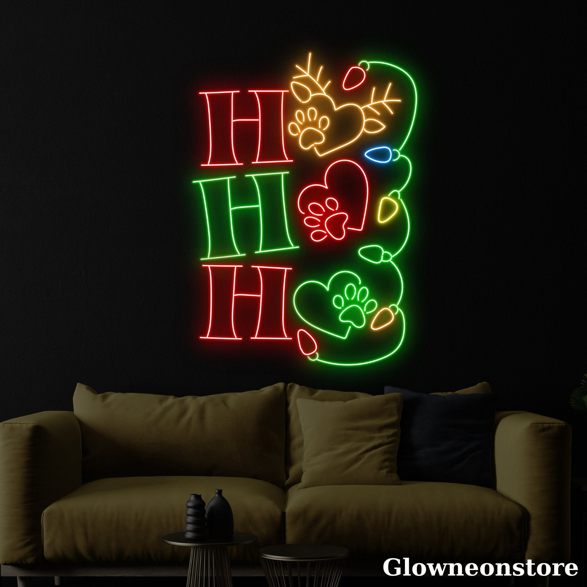 Glowneon Hohoho Paw Dog Neon Sign, Hohoho Christmas Led Sign, Christmas ...