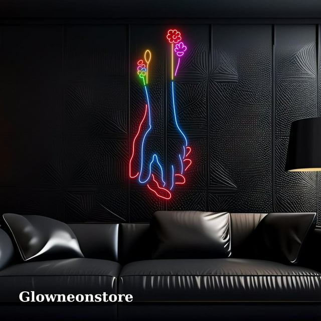 Glowneon Hold Hand Flower Neon Sign, Hold Hand Couple Led Light, Flower ...