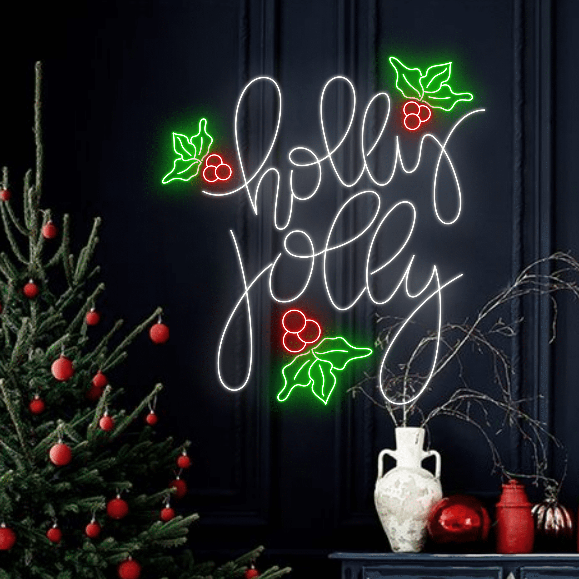 Glowneon Holly Jolly Neon Sign, Christmas Long-lasting Lights Decor ...