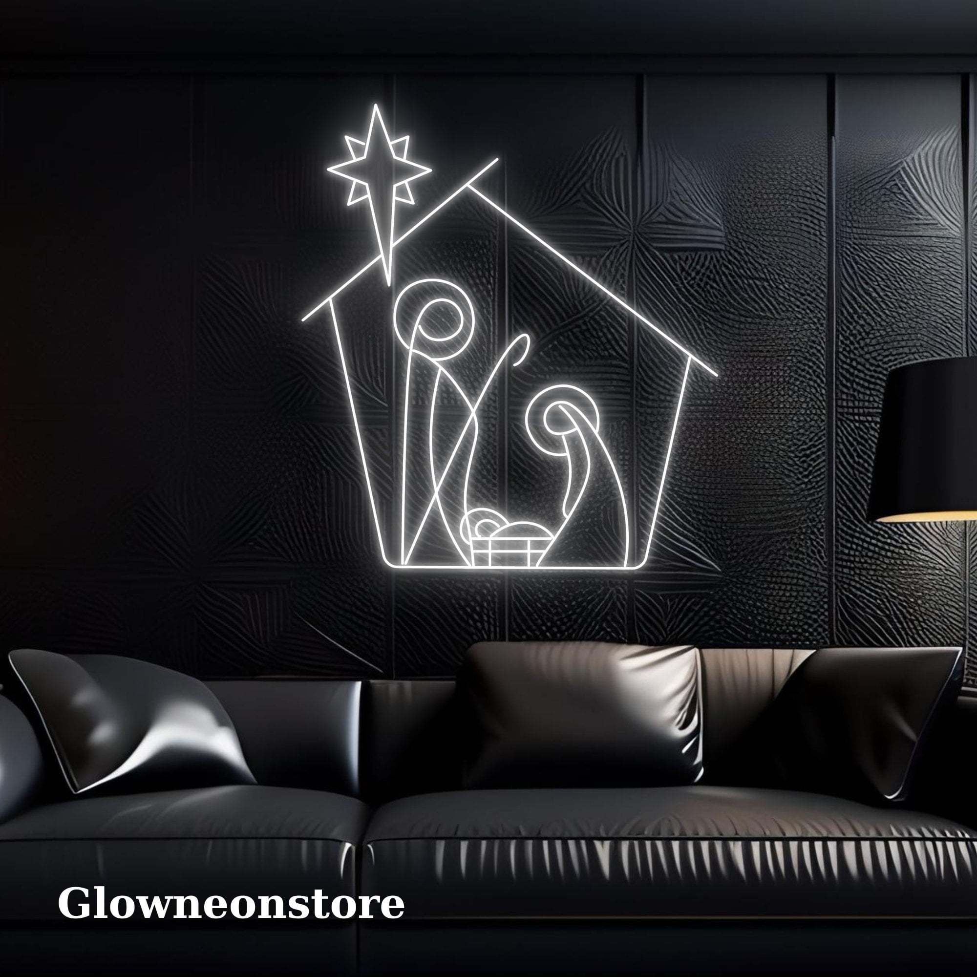 Glowneon Holy Family Christmas Neon Sign, Catholic House Line Led Sign ...