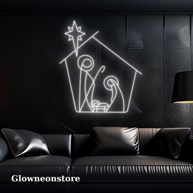Glowneon Holy Family Christmas Neon Sign, Catholic House Line Led Sign ...