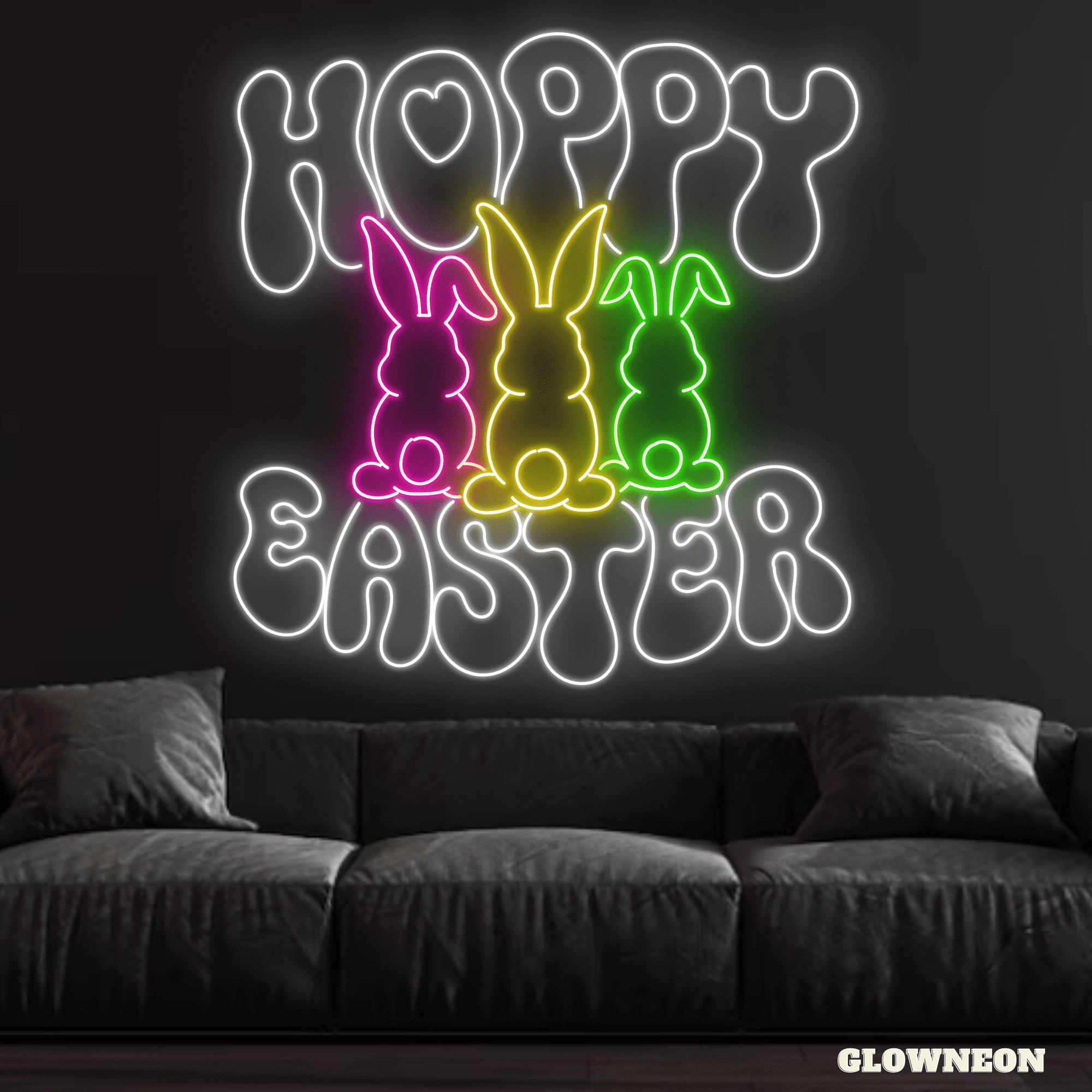 Glowneon Hoppy Easter Neon Sign, Happy Easter Decor, Easter Sign ...