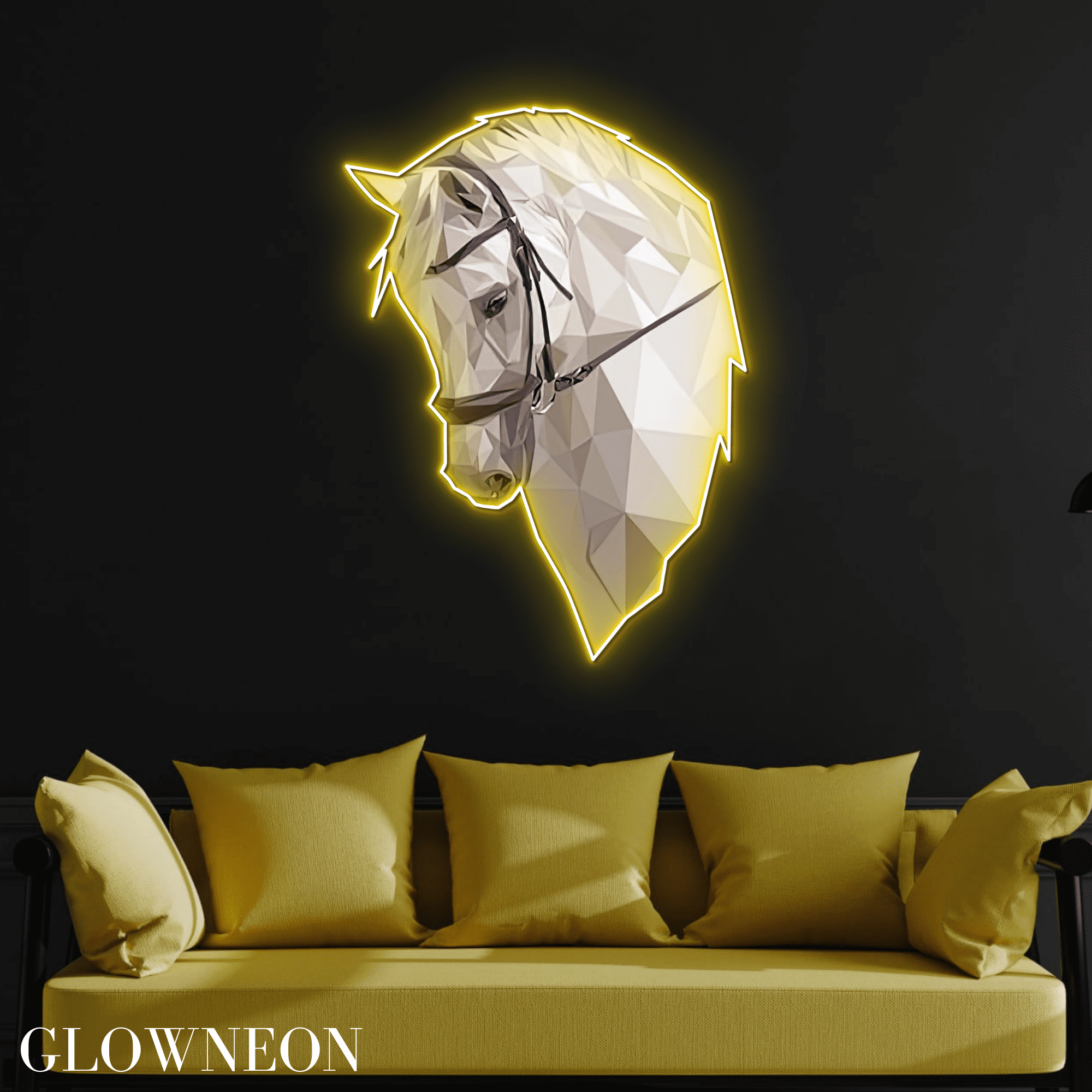 Glowneon Horse White Neon Acrylic, Horse Ranch Geometric Wall Led Art ...