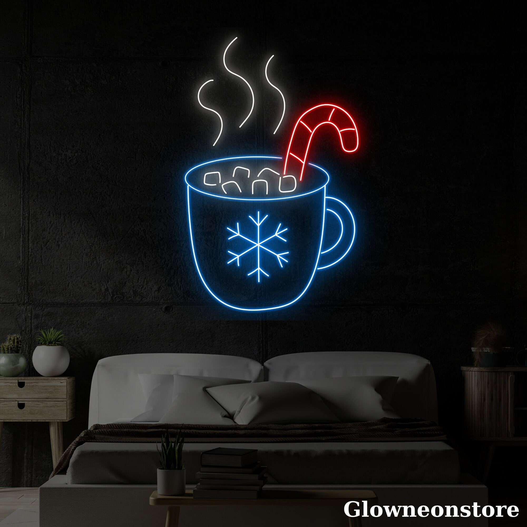 Glowneon Hot Chocolate With Candy Cane Neon Sign, Hot Cocoa Cup LED ...
