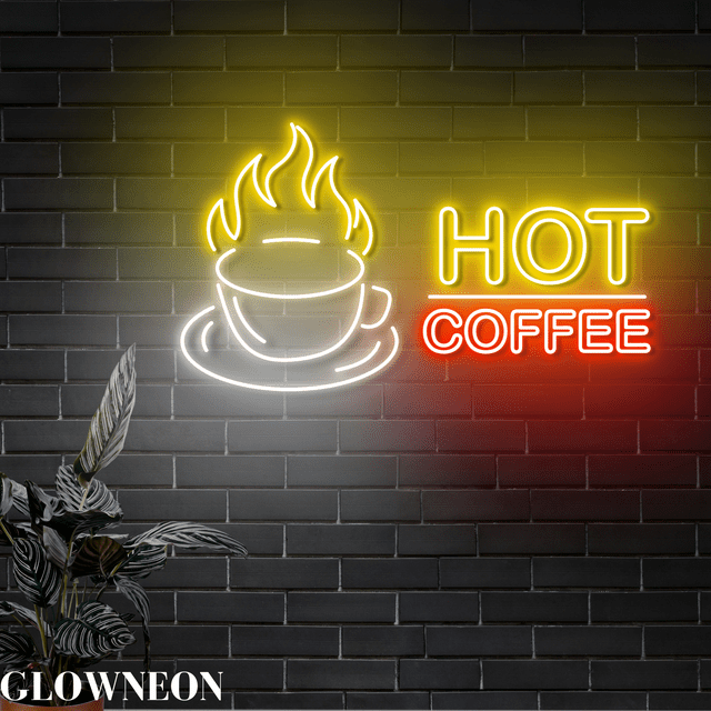 Glowneon Hot Coffee Led Sign, Coffee Shop Neon Sign, Cafe Open Sign ...