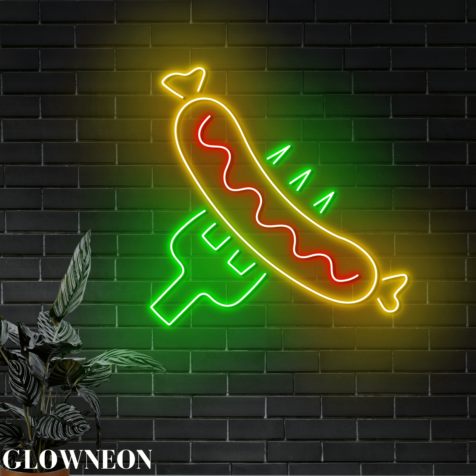 Glowneon Hot Dog Fork Led Sign, Hot Dog Fast Food Restaurant Wall Art ...
