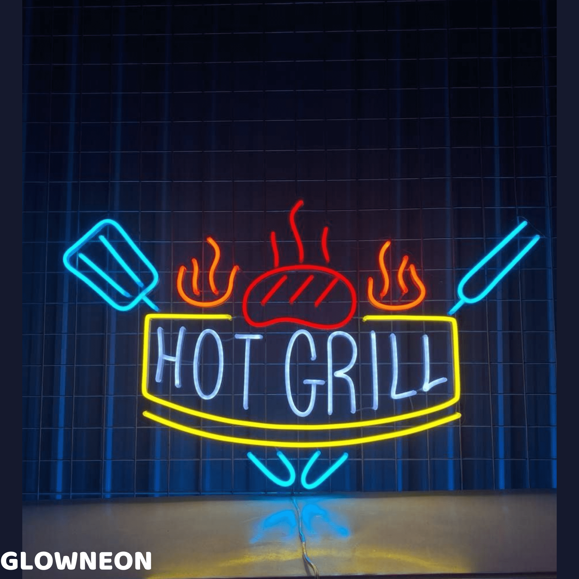 Glowneon Hot Grill Neon Sign, Barbecue Grill Bar Led Sign, BBQ Light ...