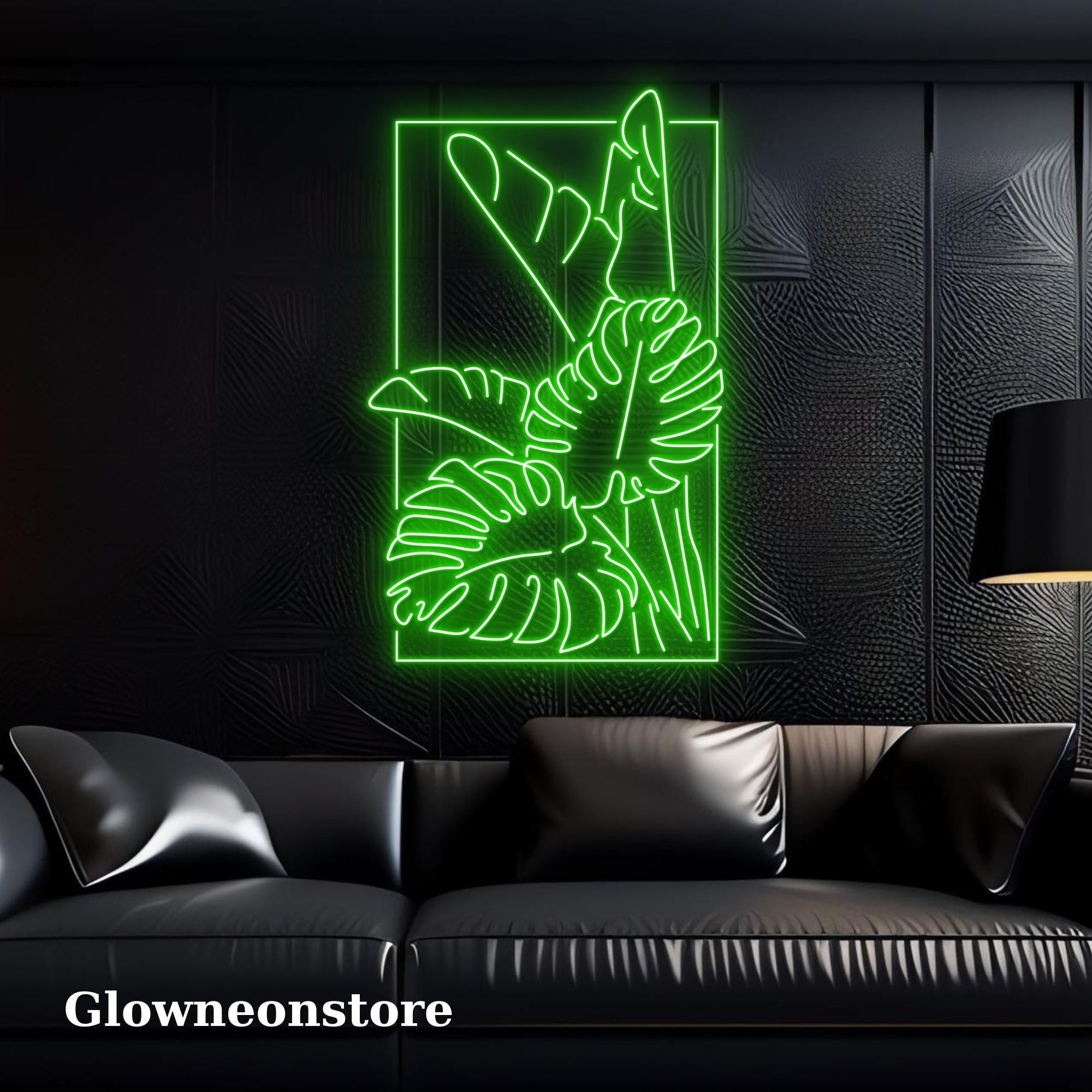 Glowneon Human Face Pots Leaf Neon Sign, Green Plant Led Sign, Monstera ...