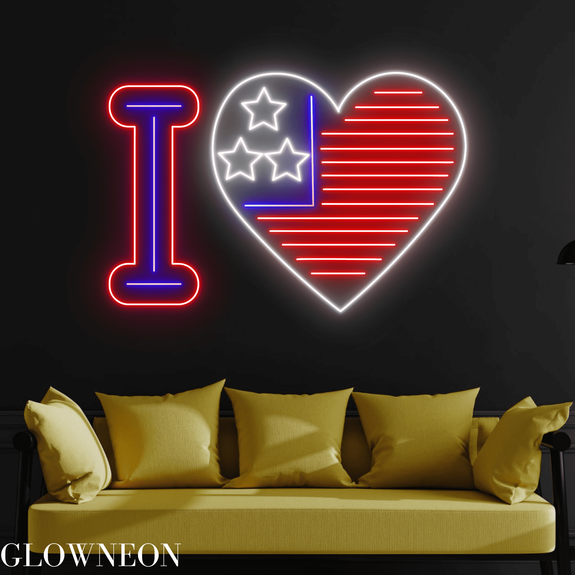 Glowneon I Love America Neon Sign, US American Flag Home Wall Led Art ...