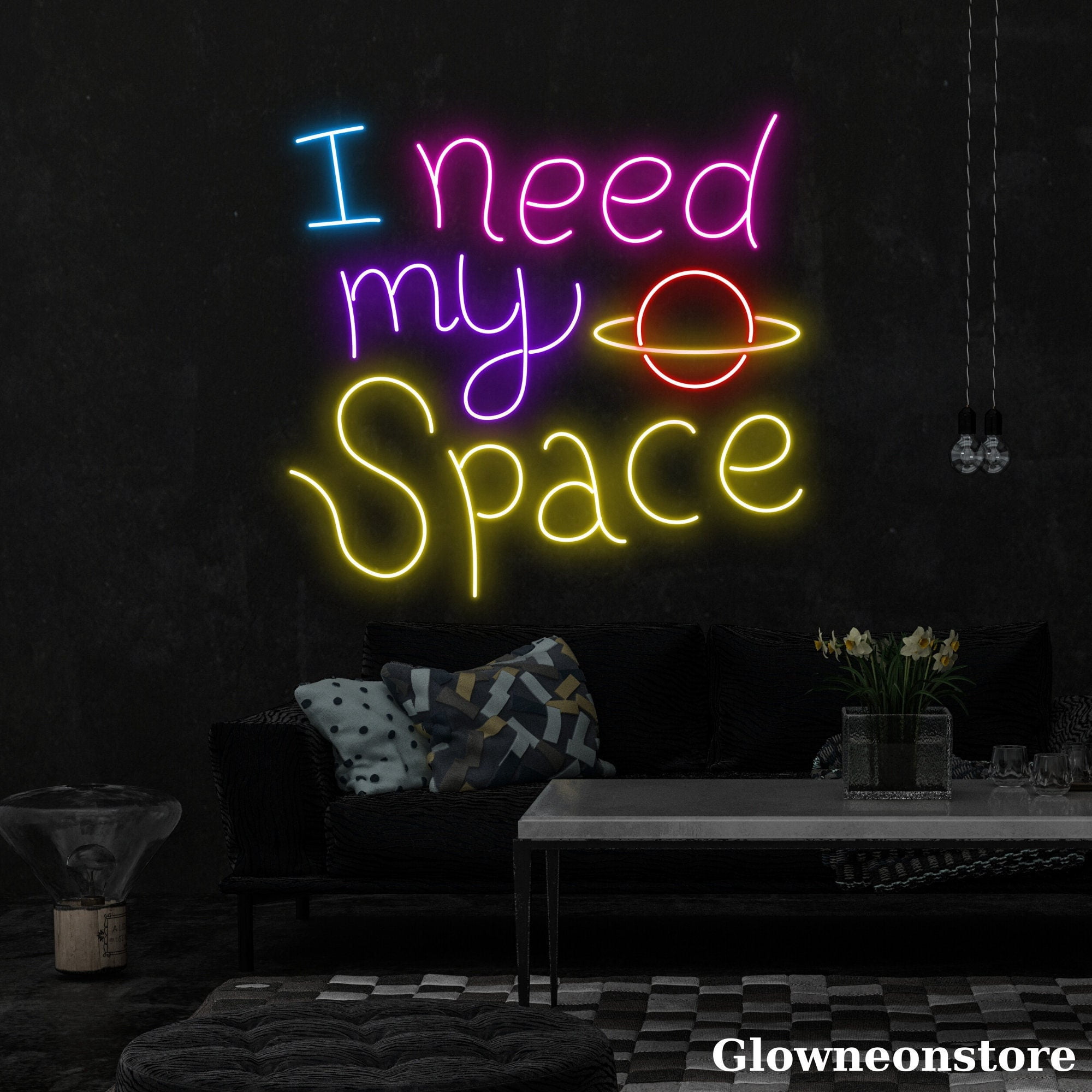 Glowneon I Need My Space Neon Sign, Spaceman Led Sign, Planet Neon ...