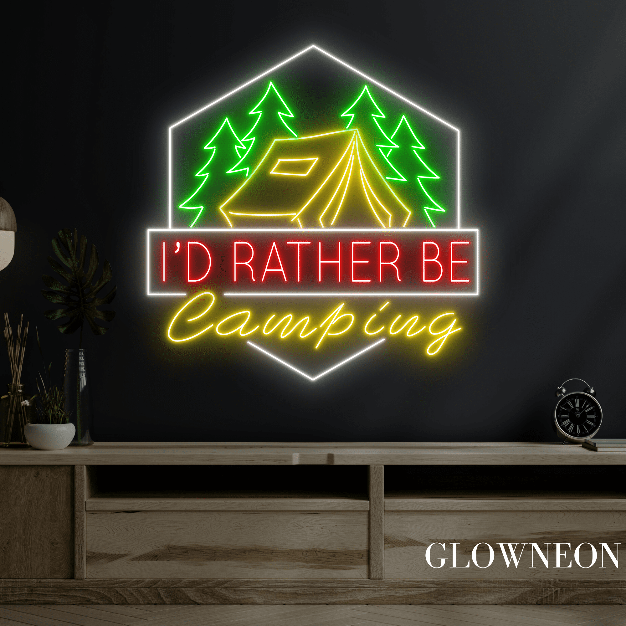 Glowneon I'd Rather Be Camping Neon Sign, Campsite Wall Led Decor ...
