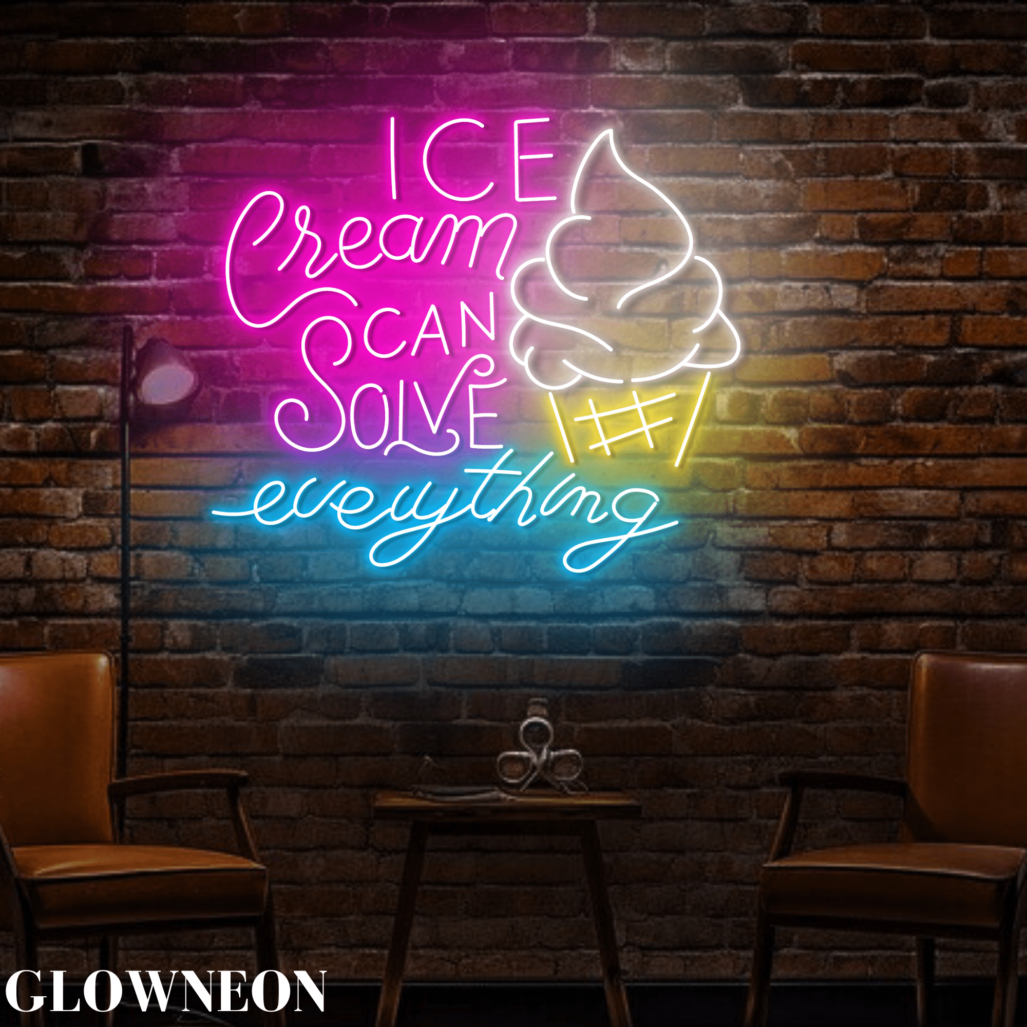Glowneon Ice Cream Can Solve Everything Neon Sign, Gelato Shop Decor ...