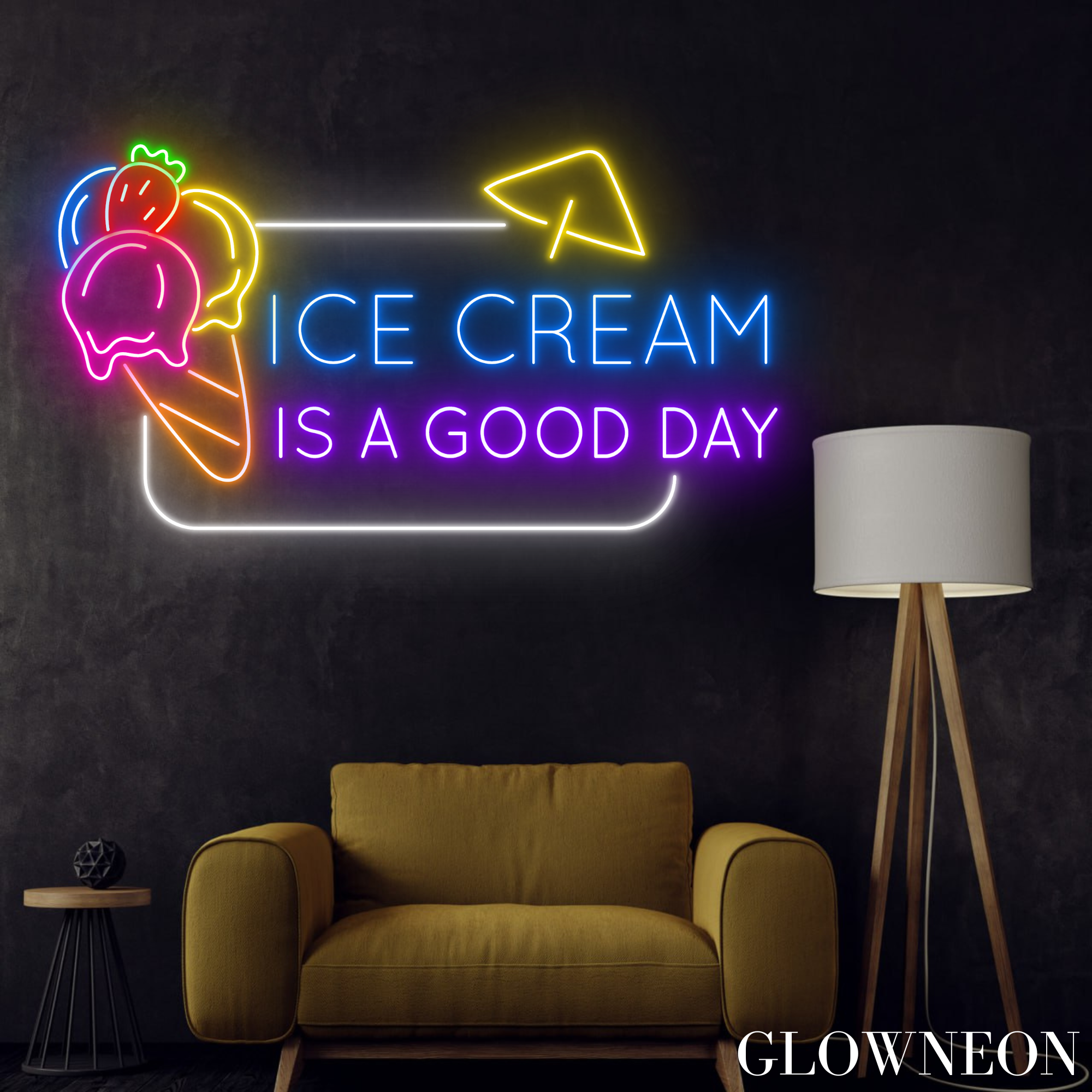Glowneon Ice Cream Is A Good Day Neon Sign, Ice Cream Store Led Sign ...