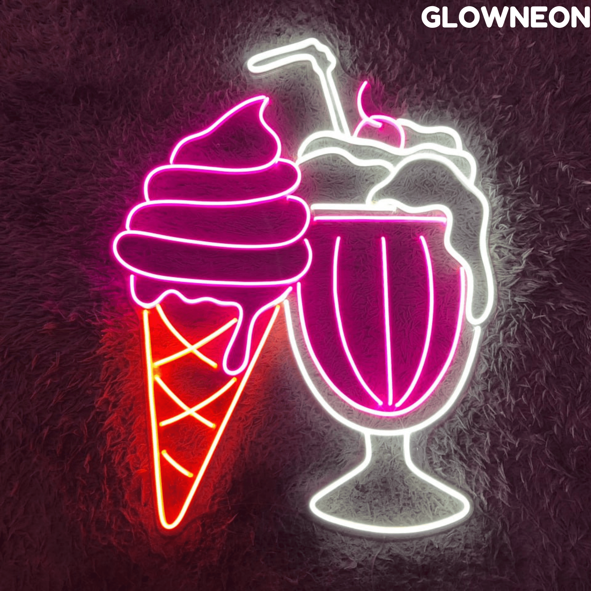 Glowneon Ice Cream & Milkshake Neon Sign, Ice Cream Milkshake Led Art ...