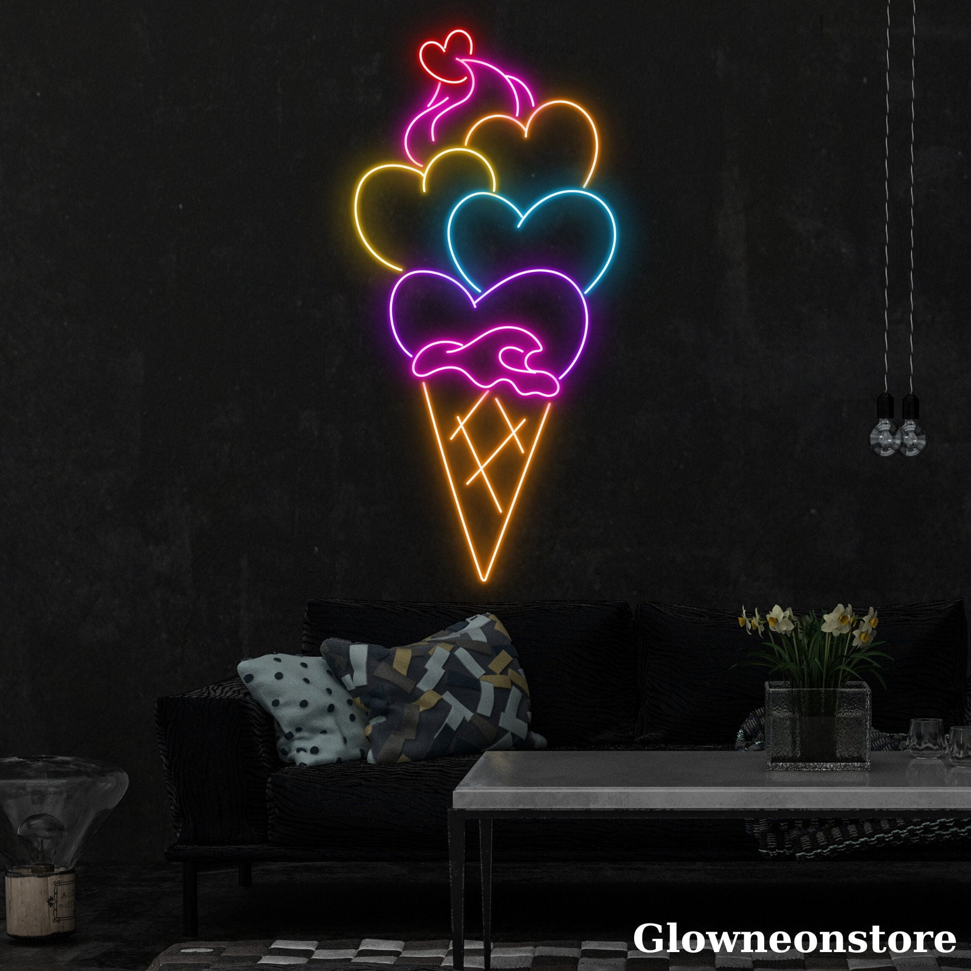 Glowneon Ice Cream Neon Sign, Ice Cream Led Sign, Ice Cream Shop Decor ...