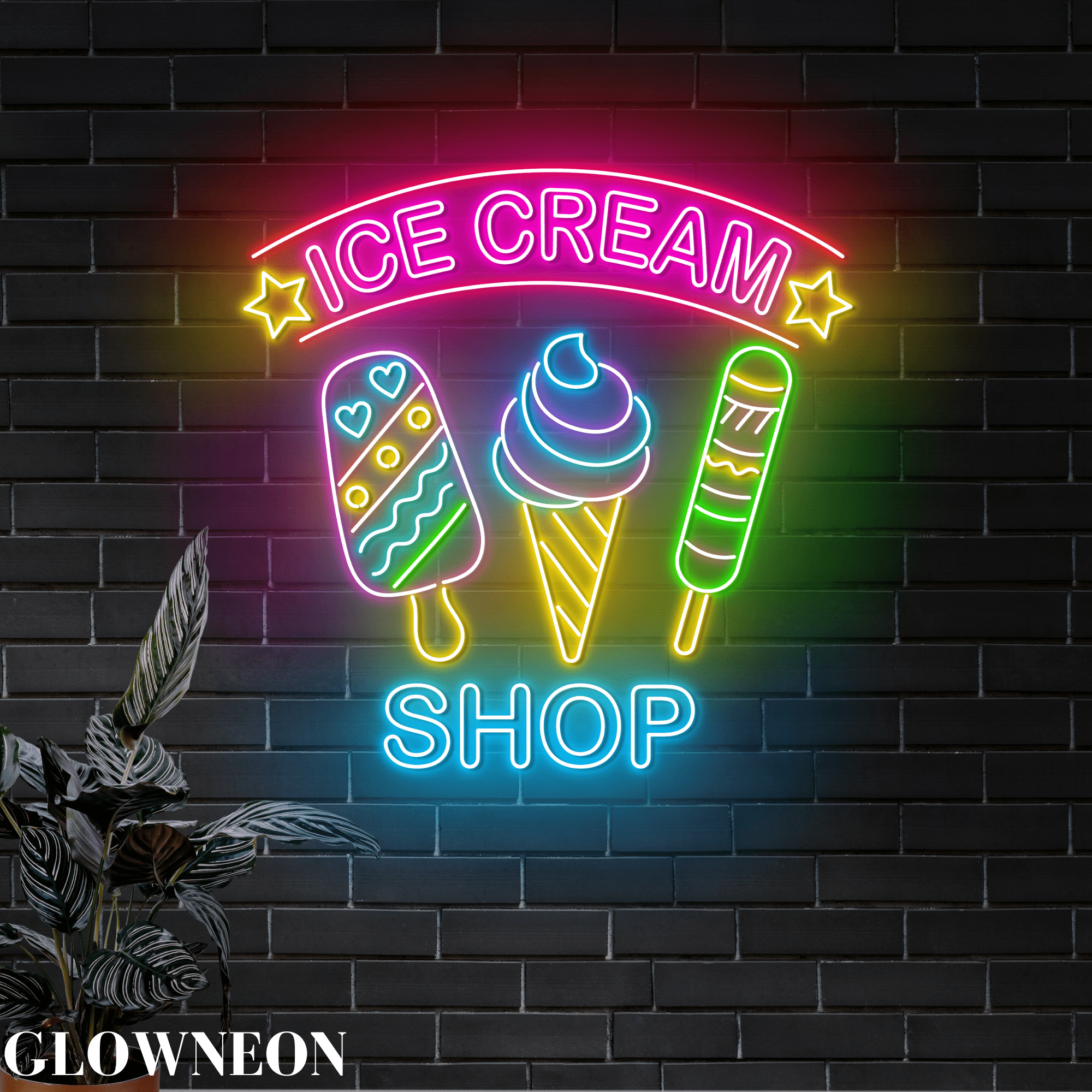 Glowneon Ice Cream Shop Neon Sign, Open Ice Cream Dessert Shop Decor ...