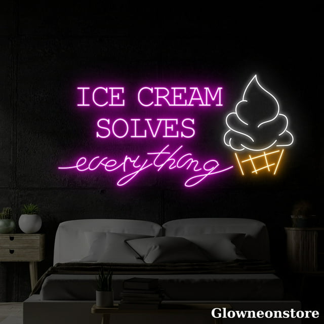 Glowneon Ice Cream Solves Everything Neon Sign, Ice Cream Led Sign, Ice ...