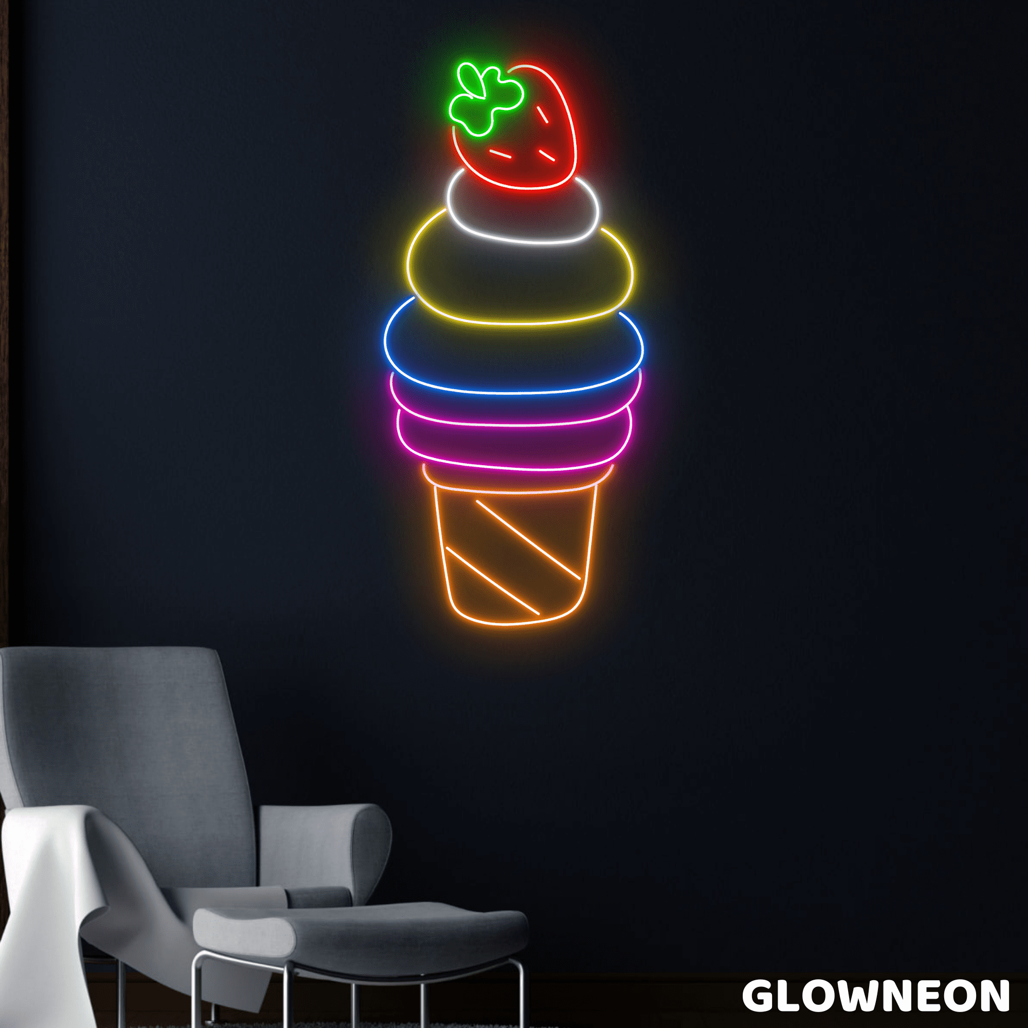 Glowneon Ice Cream Strawberry Neon Sign, Ice Cream Store Wall Led Art ...