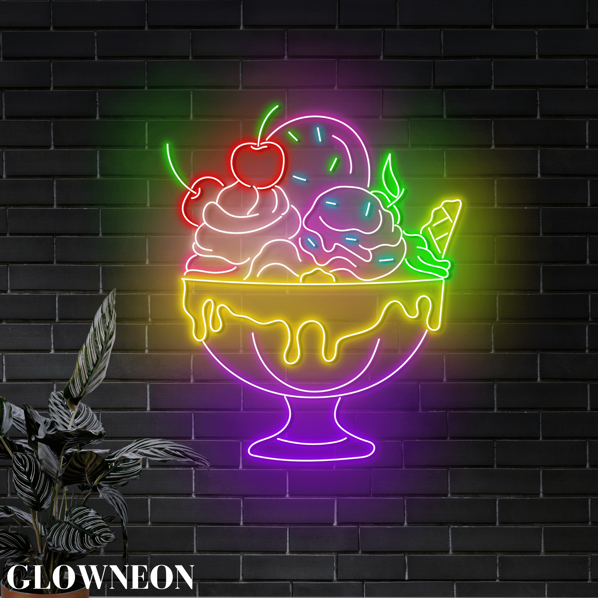 Glowneon Ice Cream Sundae Cherries Led Wall Art, Ice Cream Shop Decor ...