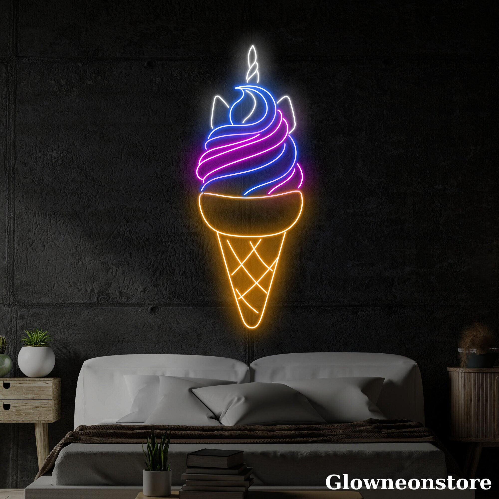 Glowneon Ice Cream Unicorn Neon Sign, Ice Cream Led Sign, Unicorn Wall ...