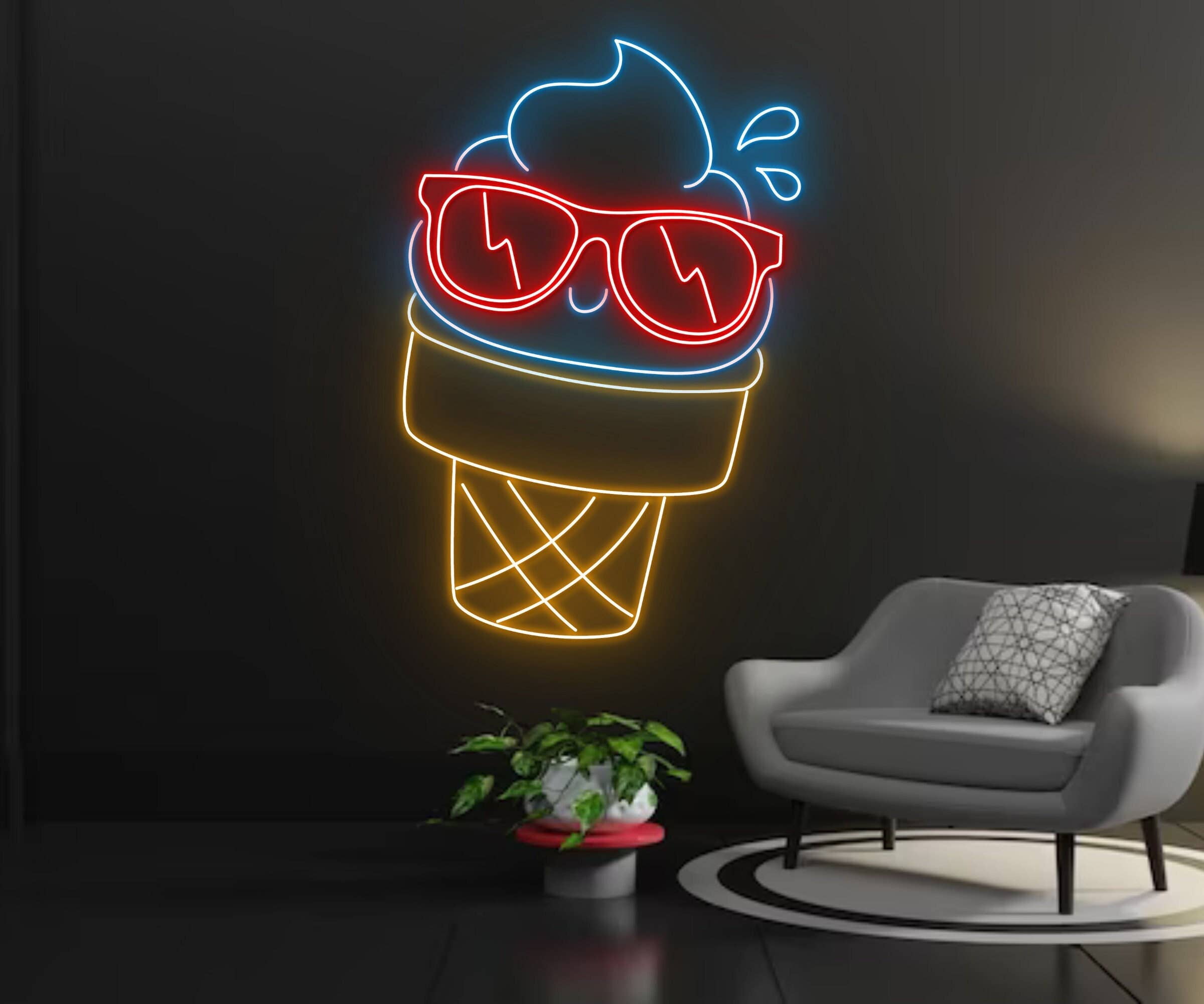 Glowneon Ice Cream W/ Glasses Neon Sign, Ice Cream Parlor Wall Decor ...