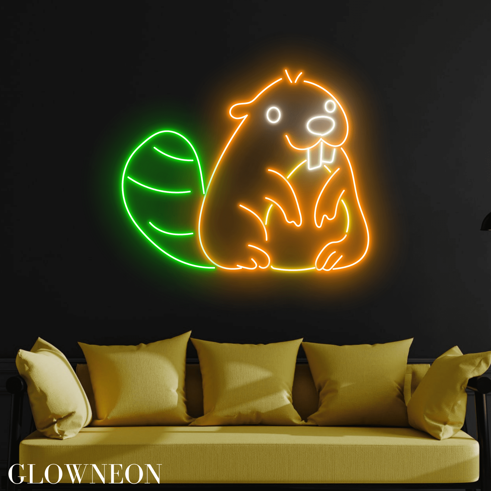 Glowneon Illuminate Nursery Room With Cute Beaver Led Light, Wall Art ...
