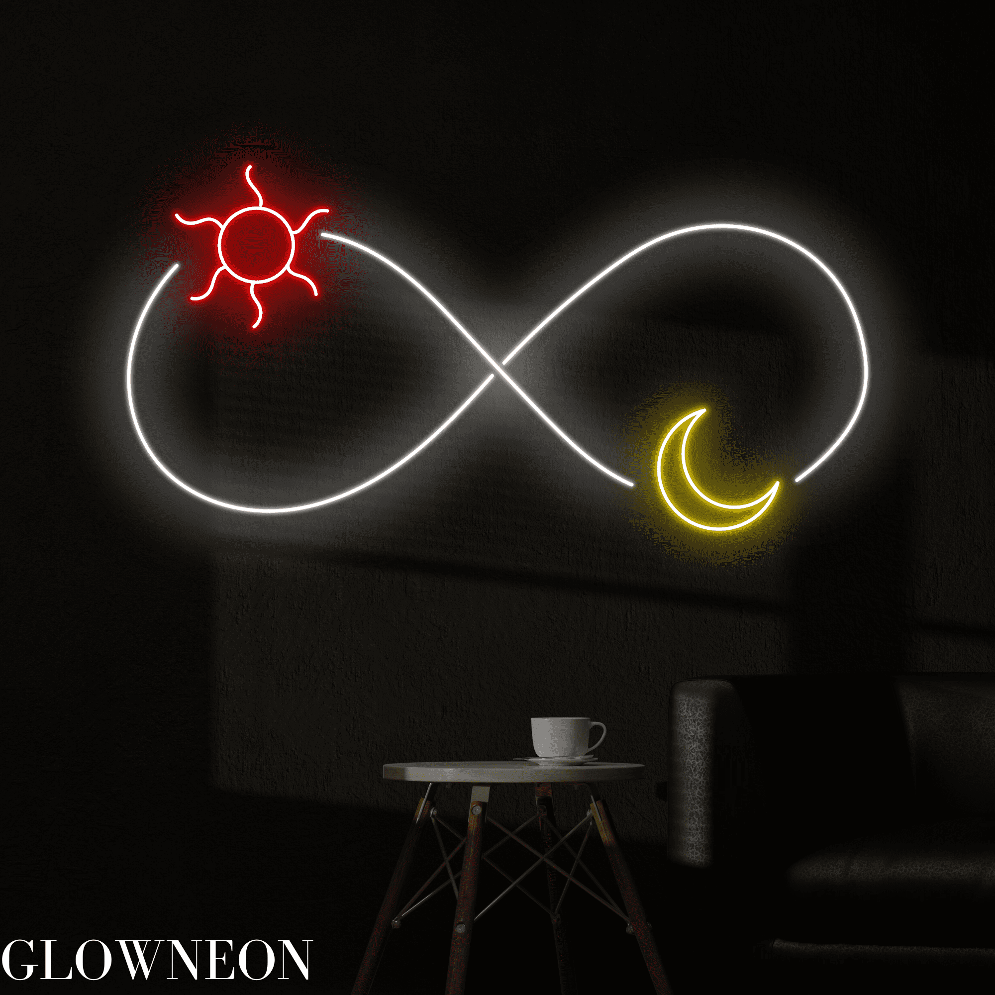 Glowneon Infinity Moon And Sun Neon Sign, Moon And Sun Wall Led Decor ...