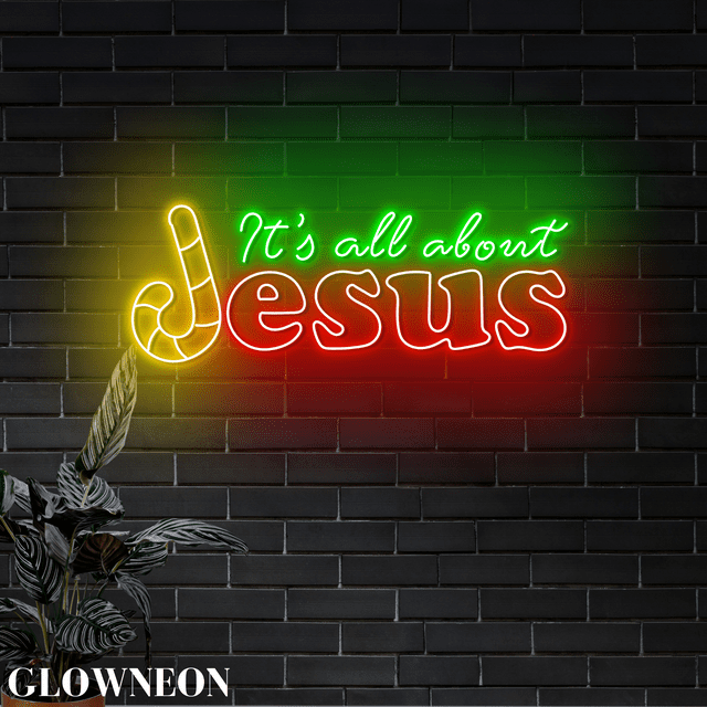 Glowneon It's All About Jesus Led Sign, Jesus Birthday Christmas Sign ...