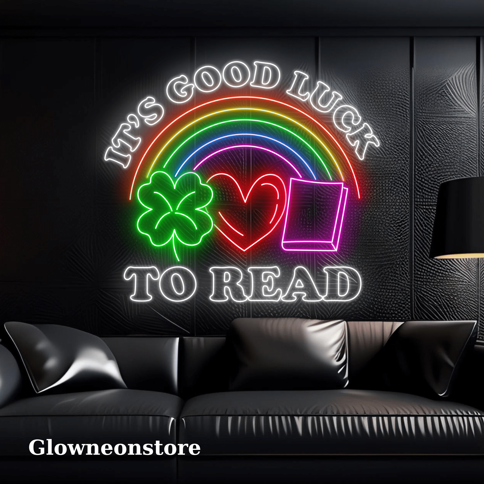 Glowneon It's Good Luck To Read Neon Sign, Clover Heart Book Led Sign ...