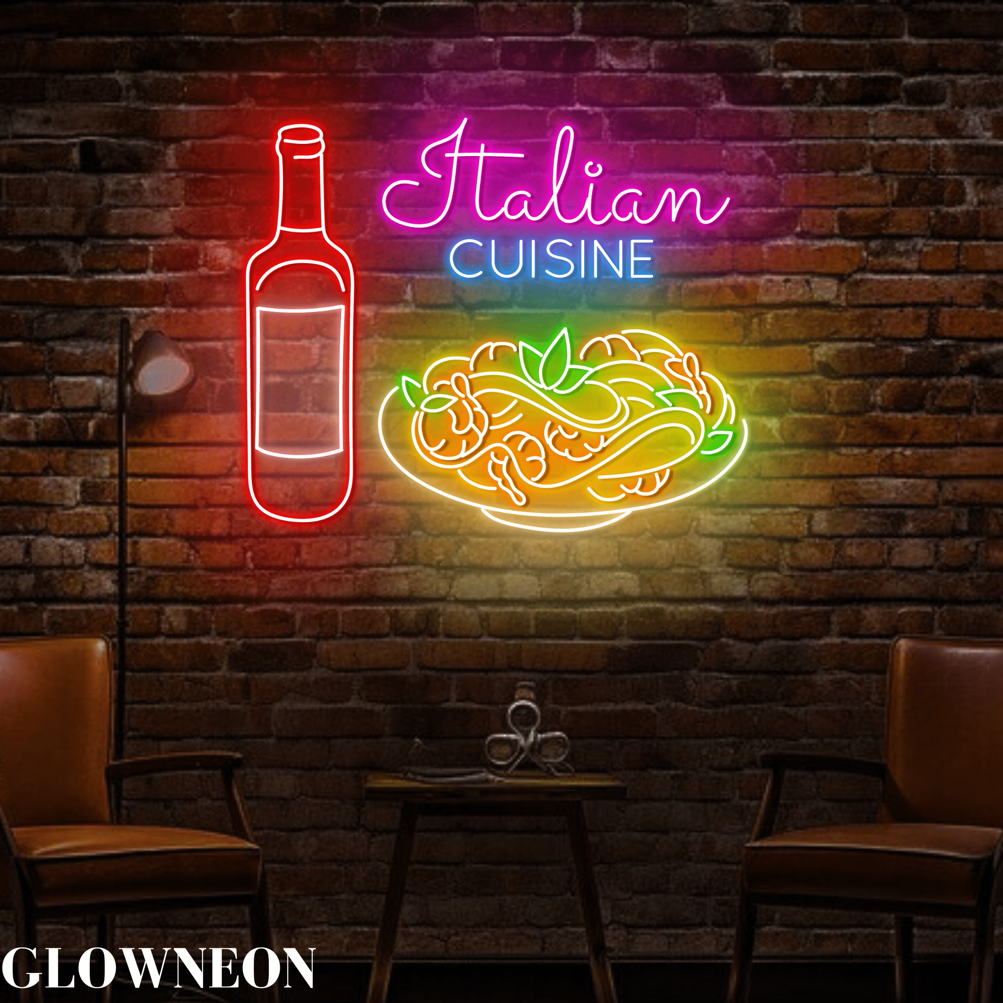 Glowneon Italian Cuisine Led Sign, Pasta & Wine Restaurant Neon Sign ...