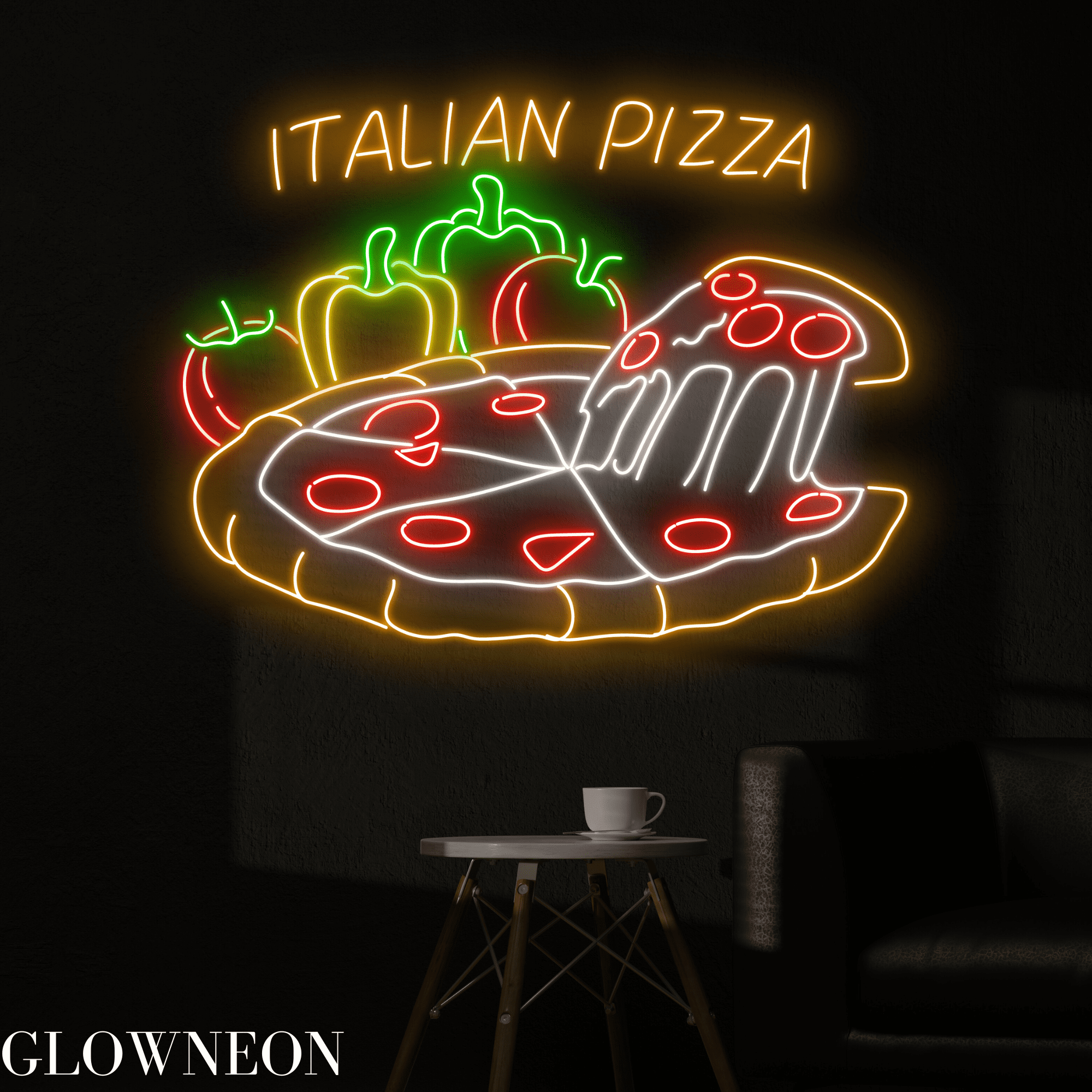 Glowneon Italian Pizza Neon Sign, Vegetable Pizza Led Sign, Pizza Art ...