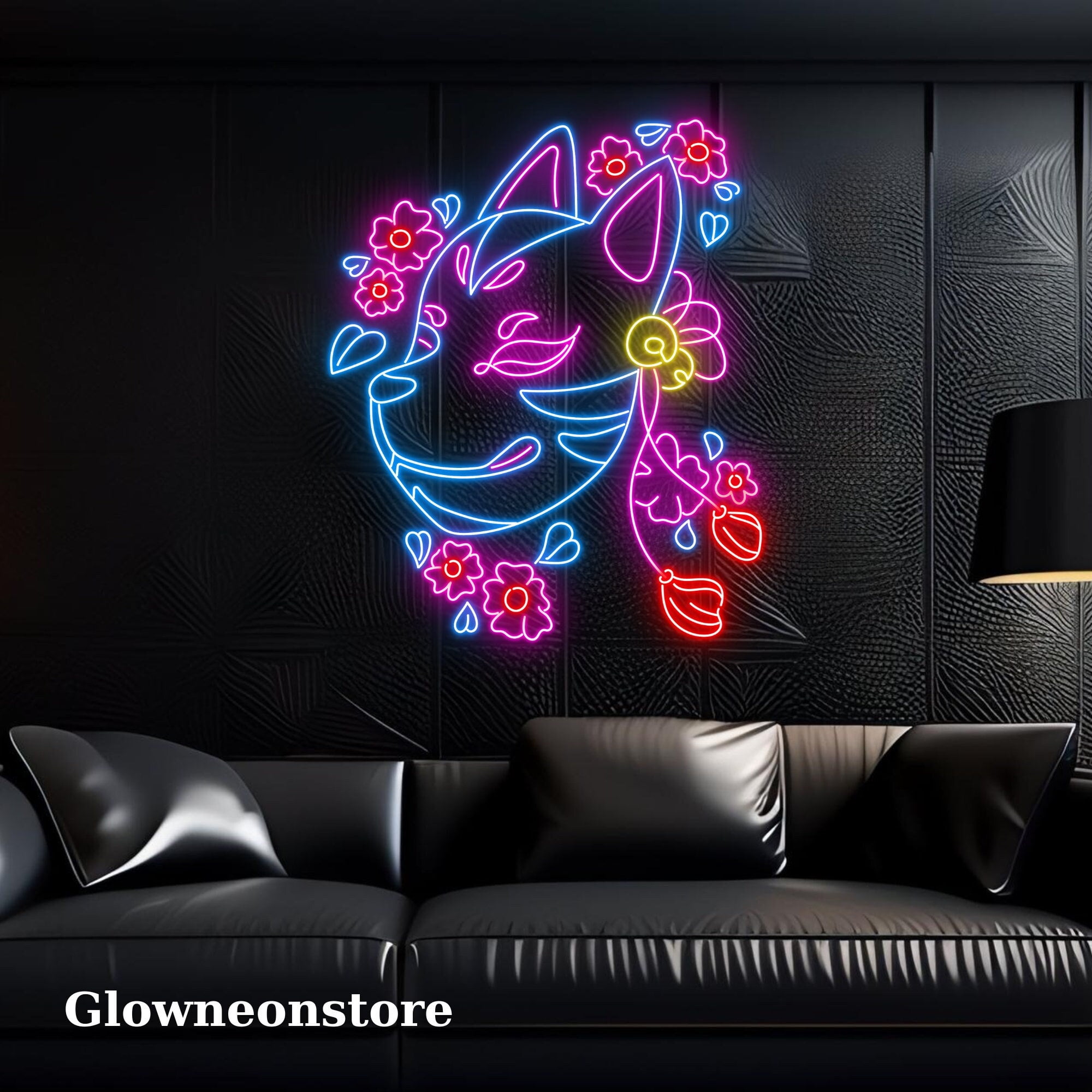 Glowneon Japanese Kitsune Fox Mask Neon Sign, Inari Fox Neon, Inari Fox ...