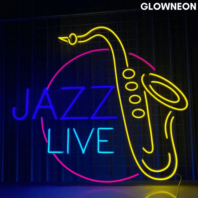 Glowneon Jazz Live Neon Sign, Saxophone Led Sign, Music Club Wall Art ...