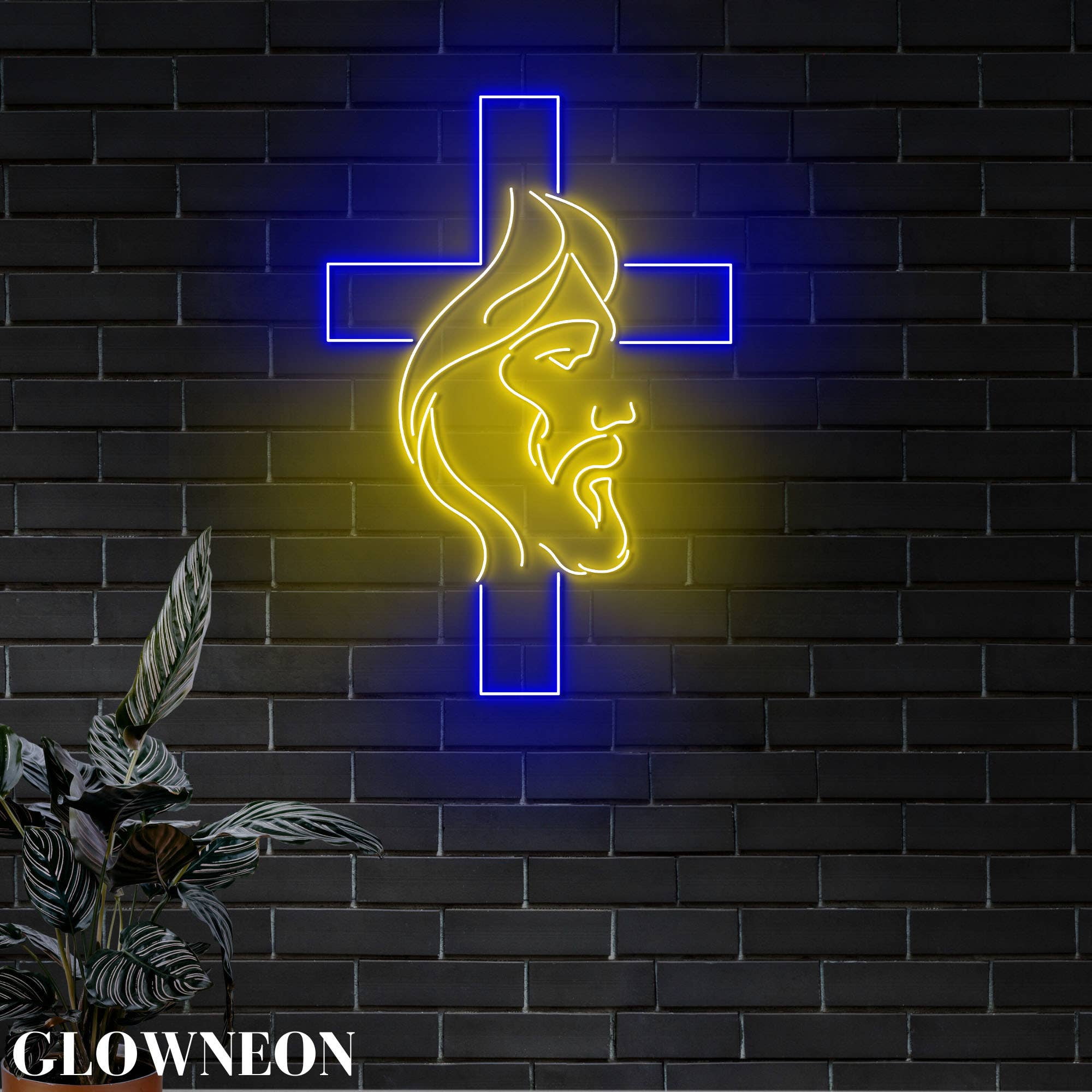 Glowneon Jesus Face Cross Led Wall Decor, Saint Christian Home Decor ...