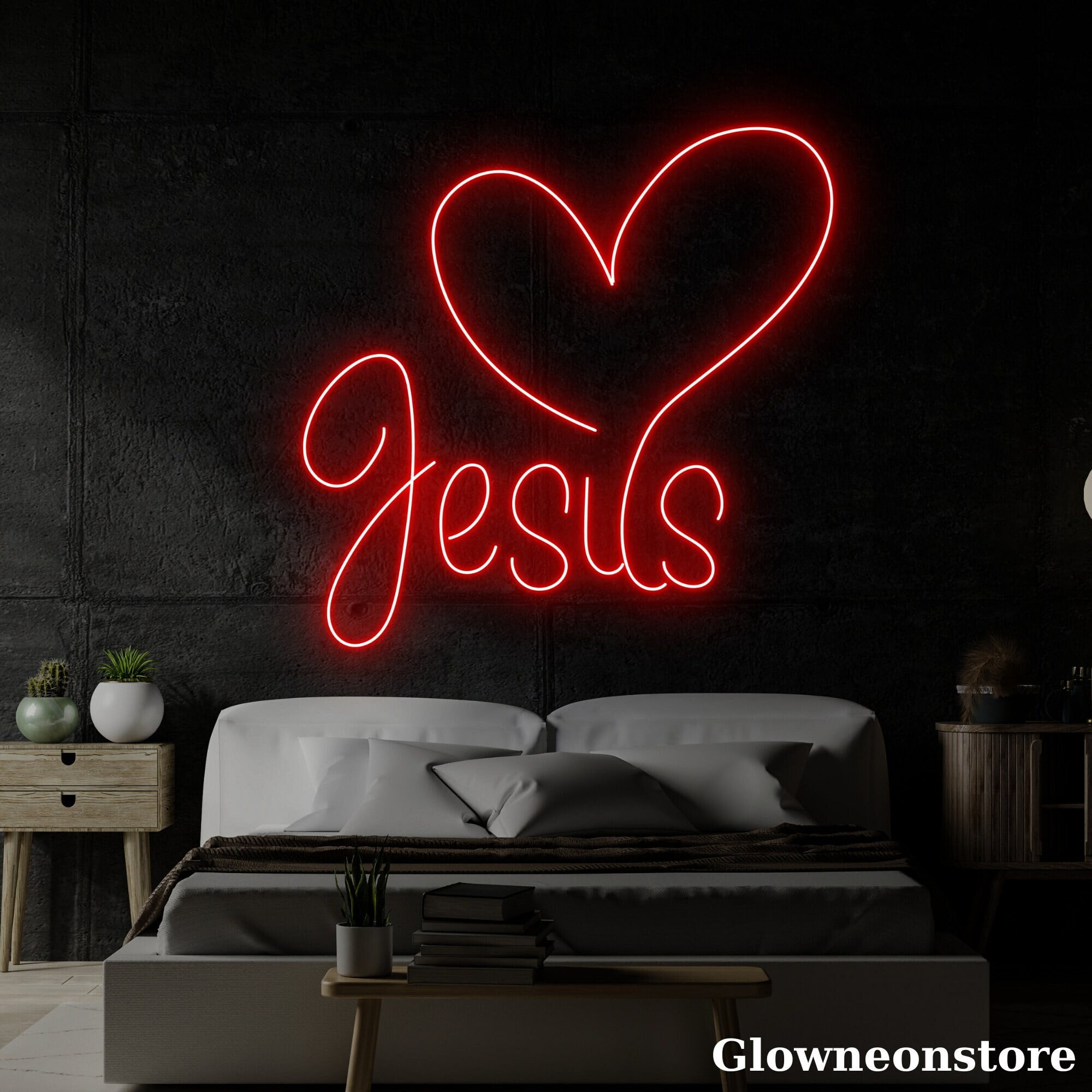 Glowneon Jesus Heart Neon Sign, Jesus With Heart Led Sign, Christmas ...