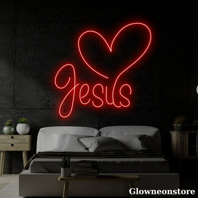 Glowneon Jesus Heart Neon Sign, Jesus With Heart Led Sign, Christmas ...